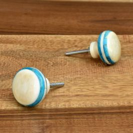 Round White and Blue Bone Knob