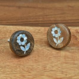 Sunflower Mother of Pearl Inlay Luxe Wood Drawer Knob