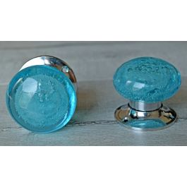 Blue Bubble Glass Mortise Door Knob Pair