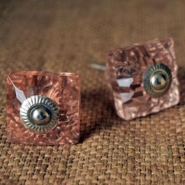 Amber Brilliant Cut Square Glass Knob