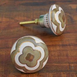 Art Deco Gold and Grey Marigold Ceramic Knob