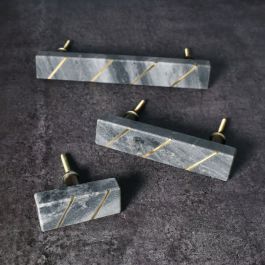 Brass Inlay Grey Stone Cabinet Dresser Knob Handle Pull